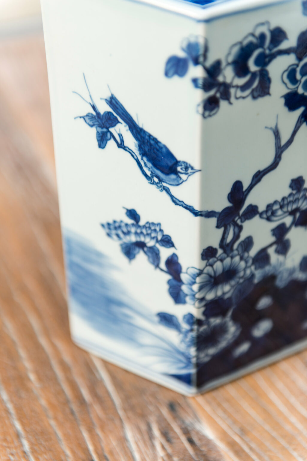 Bird and Flower Cartouche Hexagonal Lidded Jar - The Westbourne Collection